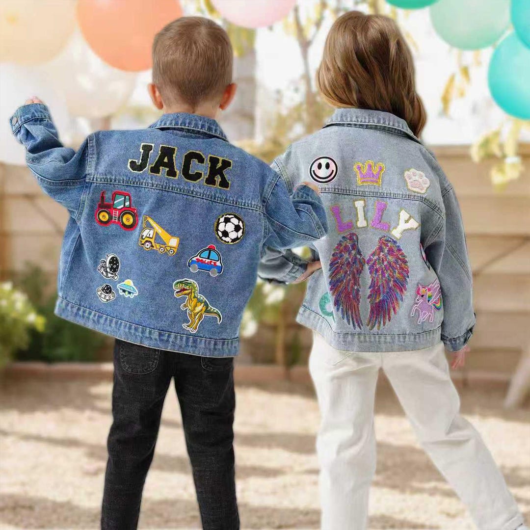 Kids Chenille Letter Patch Jean Jacket, Custom Girls Toddler Chenille ...