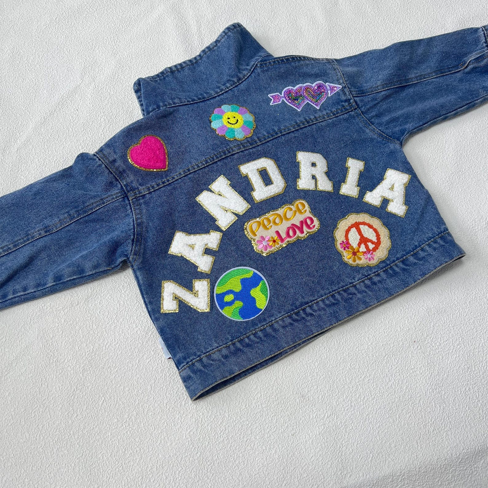 Kids Chenille Letter Patch Jean Jacket, Custom Girls Toddler Chenille ...