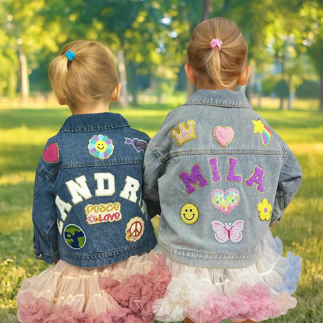 Kids Chenille Letter Patch Jean Jacket, Custom Girls Toddler Chenille ...