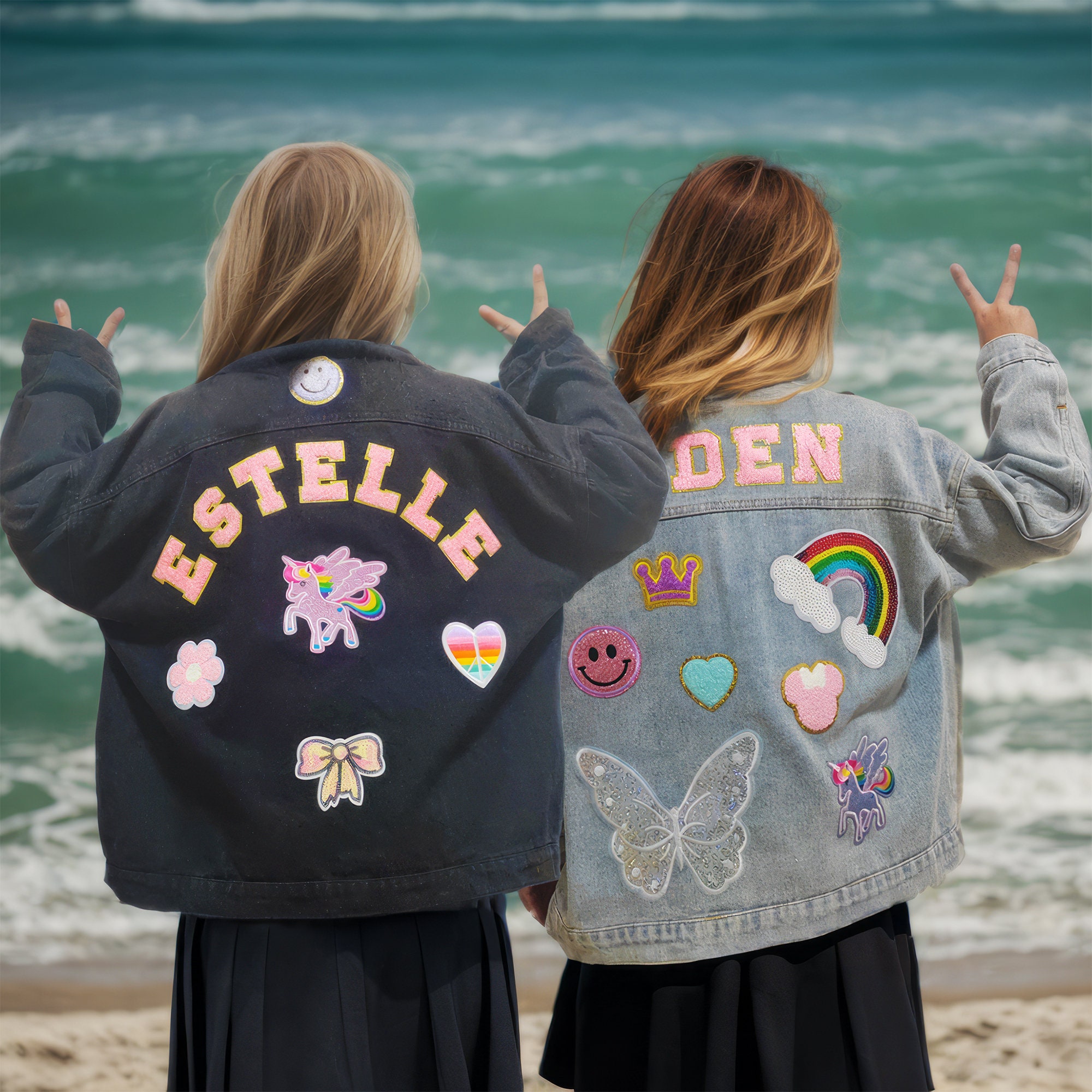 Kids Chenille Letter Patch Jean Jacket, Custom Girls Toddler Chenille ...