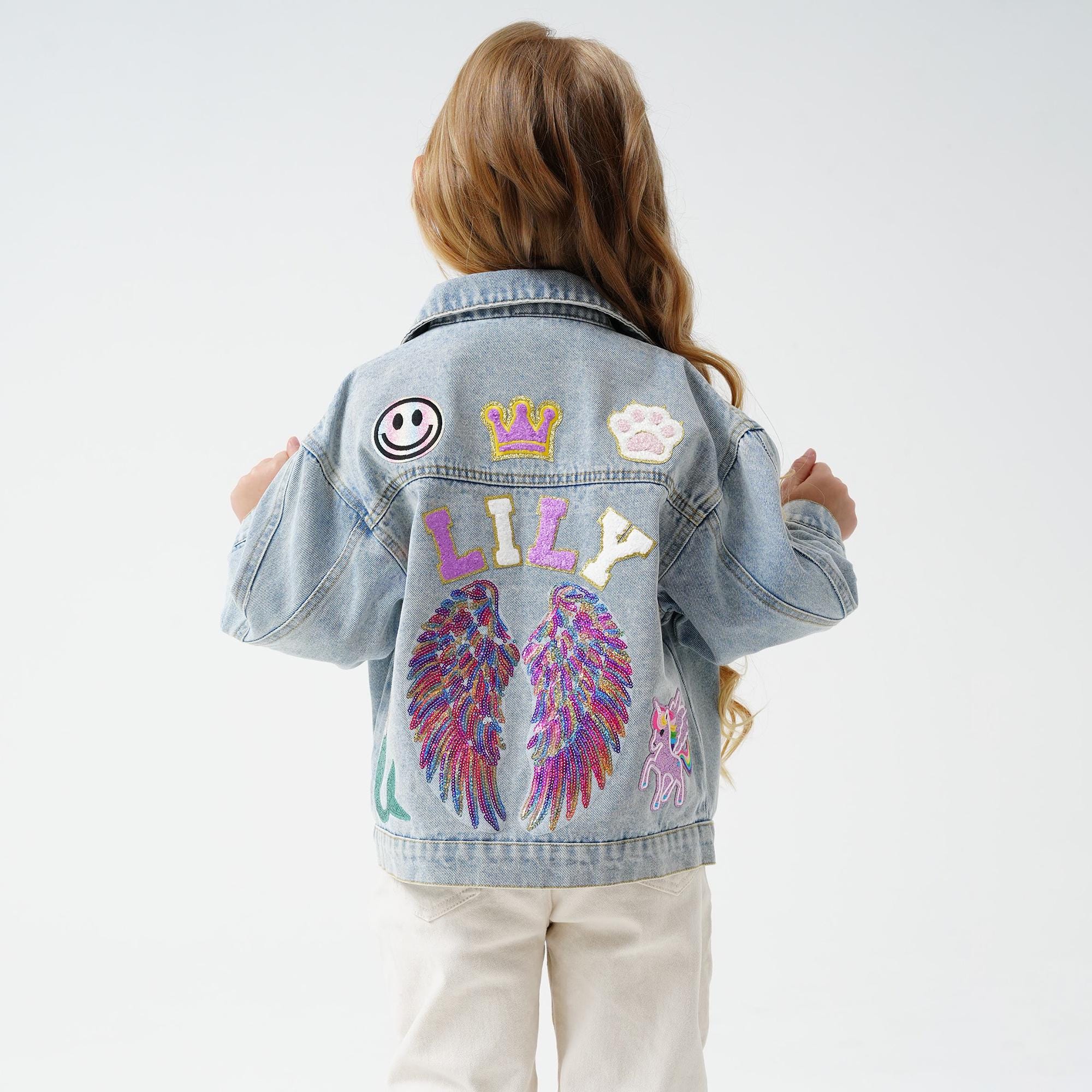 Kids Chenille Letter Patch Jean Jacket, Custom Girls Toddler Chenille ...