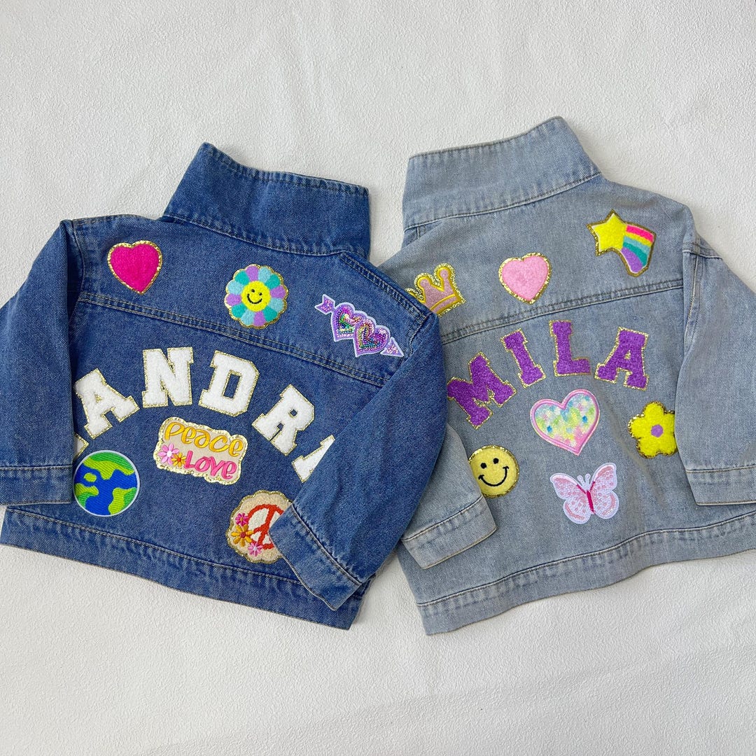 Kids Chenille Letter Patch Jean Jacket, Custom Girls Toddler Chenille ...