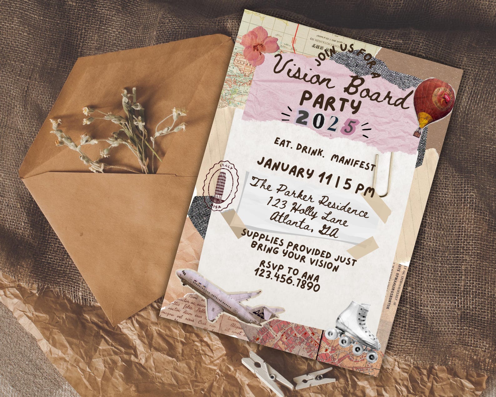 2025 Vision Board Party Invitation Template | Dream Vision | Editable ...