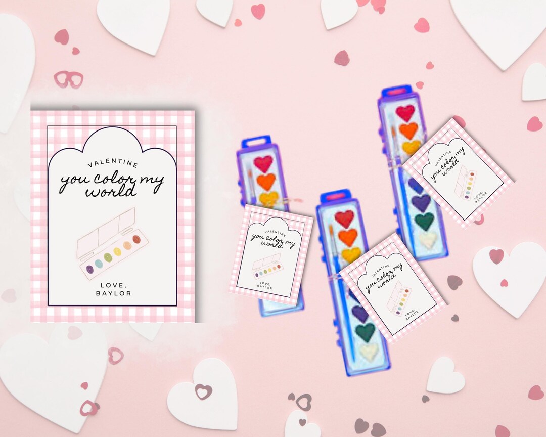 You Color My World Valentine Gift Tag, Watercolor Valentine Tag, Non ...