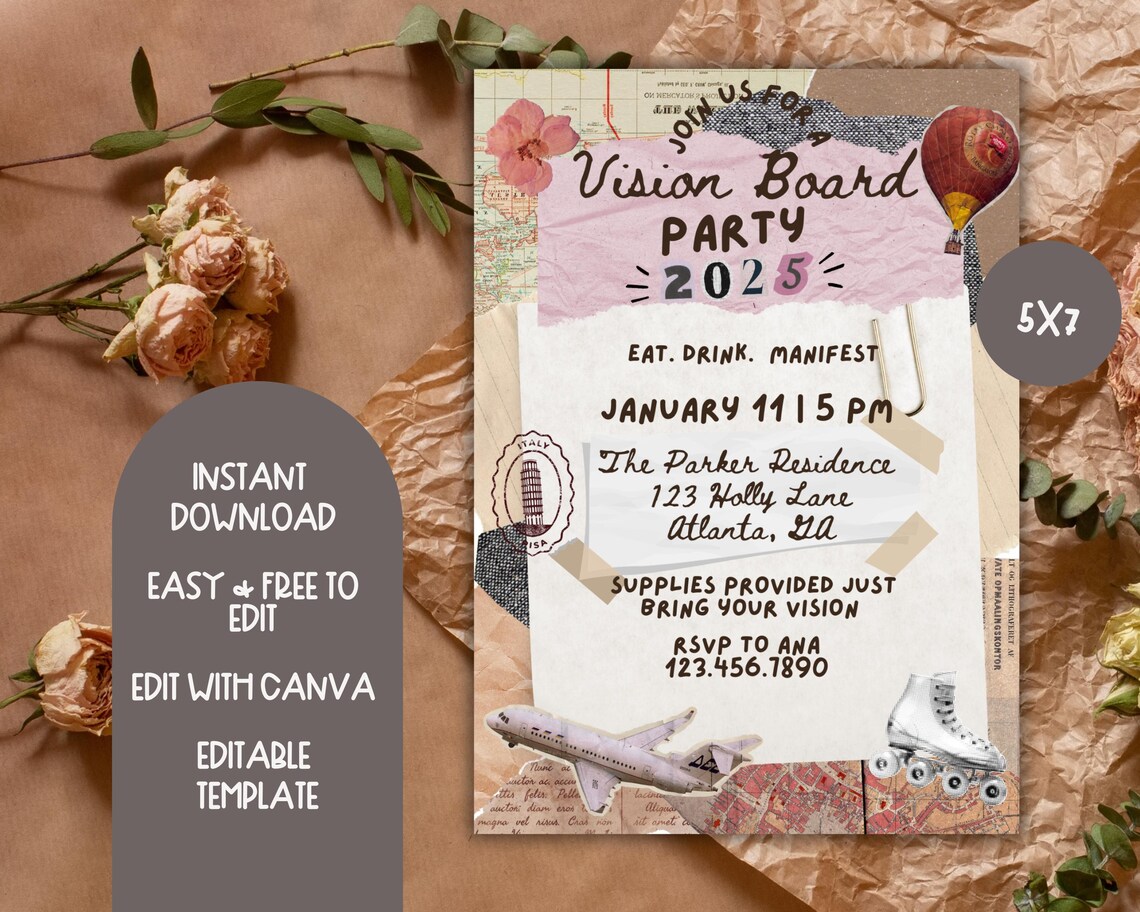2025 Vision Board Party Invitation Template | Dream Vision | Editable ...