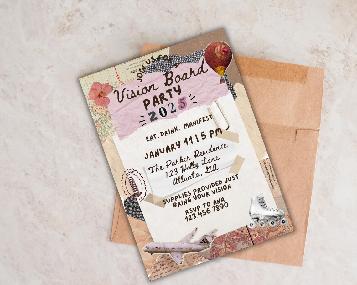 2025 Vision Board Party Invitation Template | Dream Vision | Editable ...