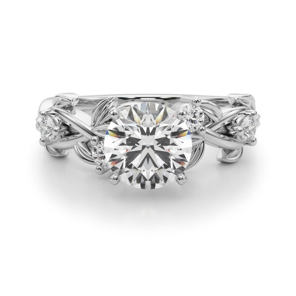 2ct D-E VS Certified Lab Diamond Gold or Platinum Leaf Engagement Ring ...