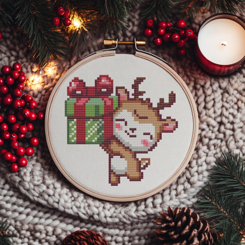 Mini Christmas Cross Stitch Pattern – Small Kawaii Reindeer Ornament ...