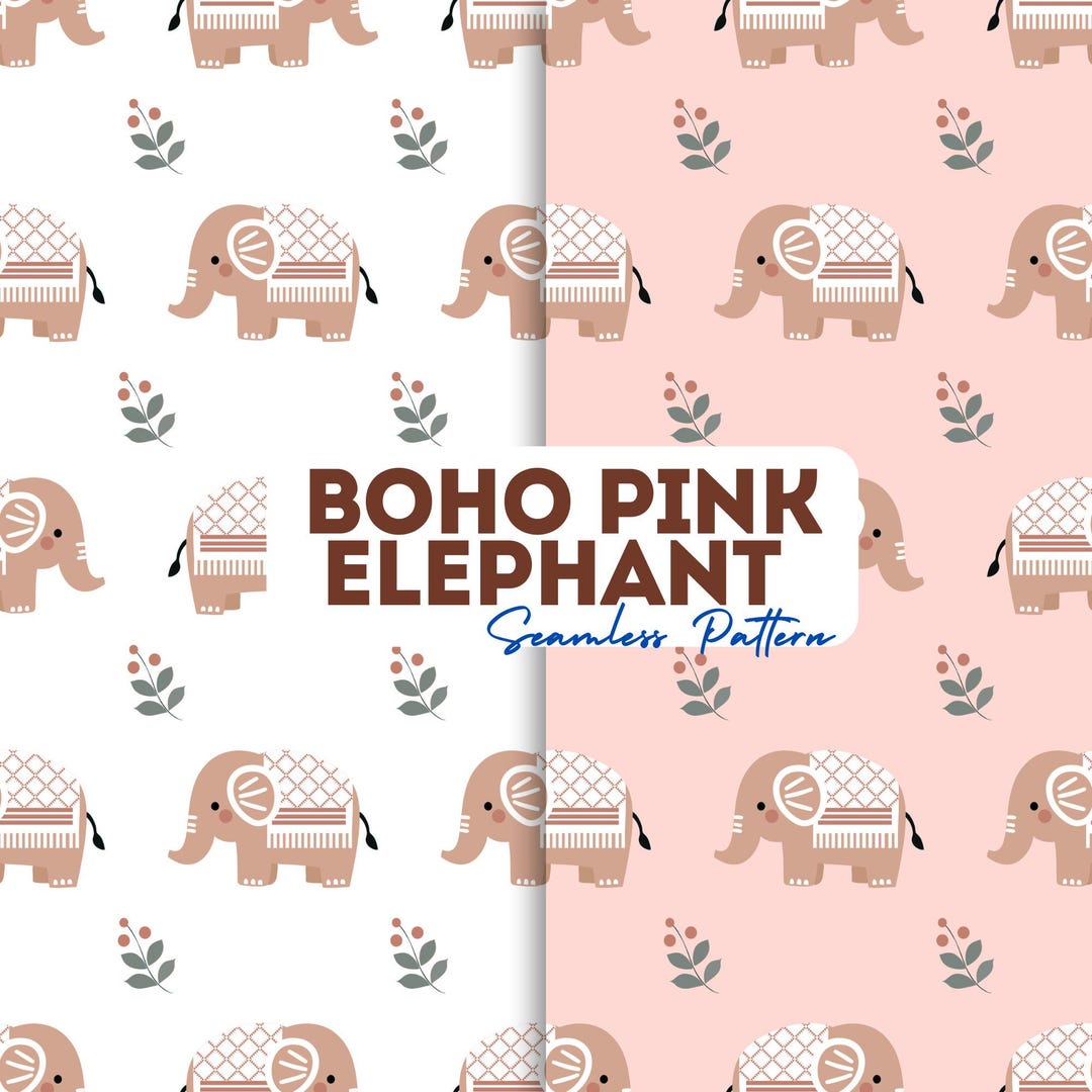 Boho Baby Elephant Seamless Pattern - Neutral Safari Animal Wall Art ...