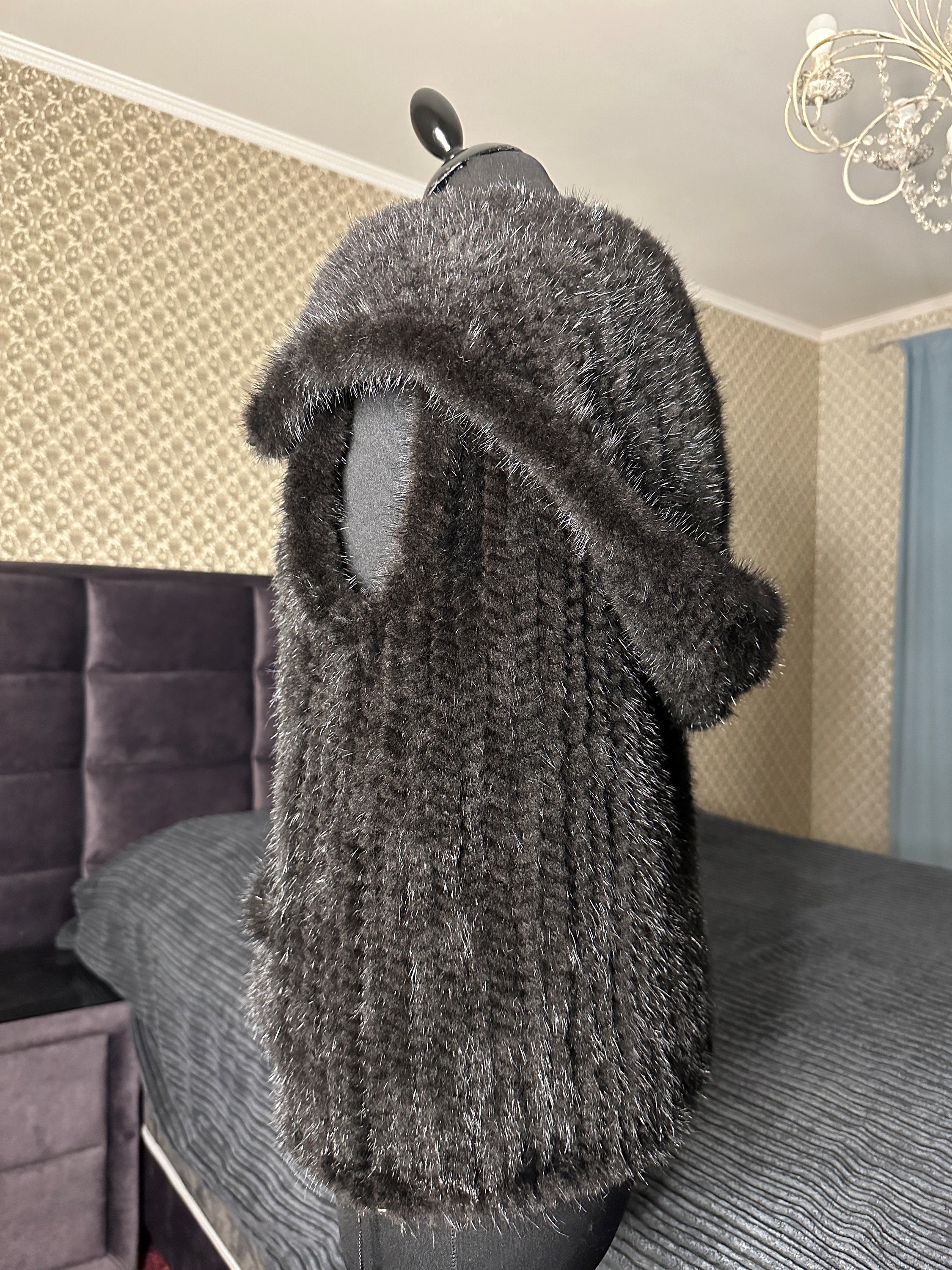 Fur Jacket Fur Wrap Real Fur Coat Black Mink Vest Handmade Mink ...