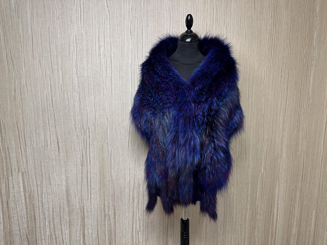 Exclusive Handcrafted Blue & Pink Silver Fox Fur Shawl, Soft Pink and ...