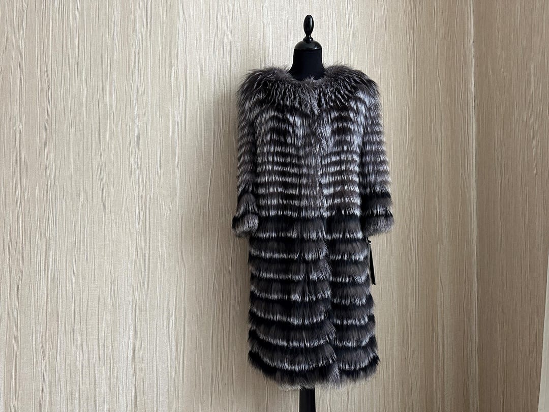 Real Silver Fox Fur Coat, Handmade Fur Jacket, Luxury Real Fur Coat ...