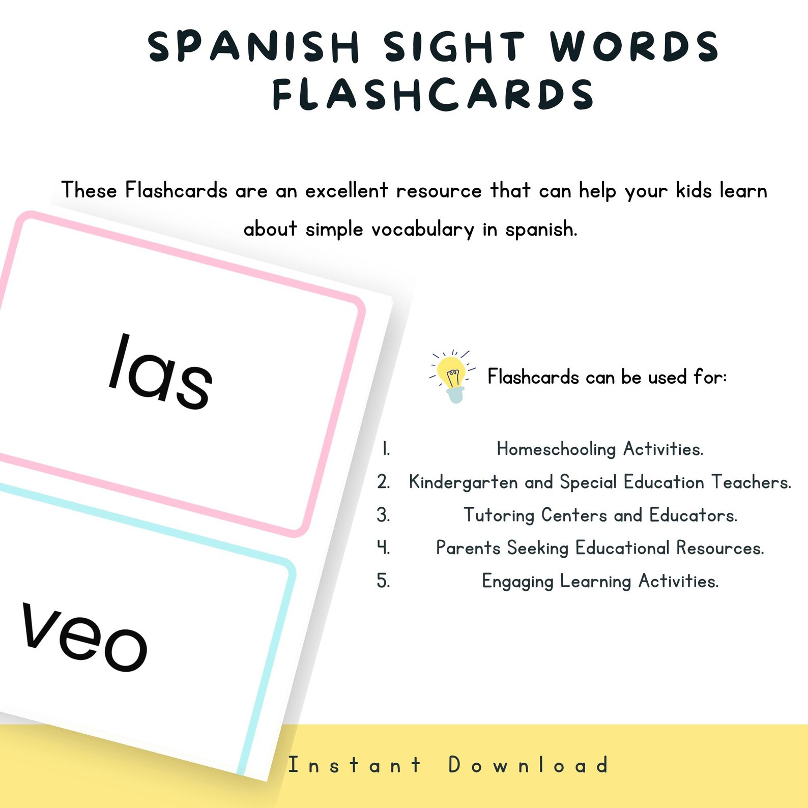 100 Spanish Sight Words Flashcards | High-frequency Words for Kids ...