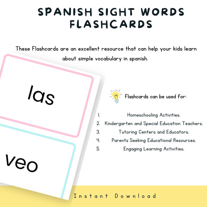 100 Spanish Sight Words Flashcards | High-frequency Words for Kids ...