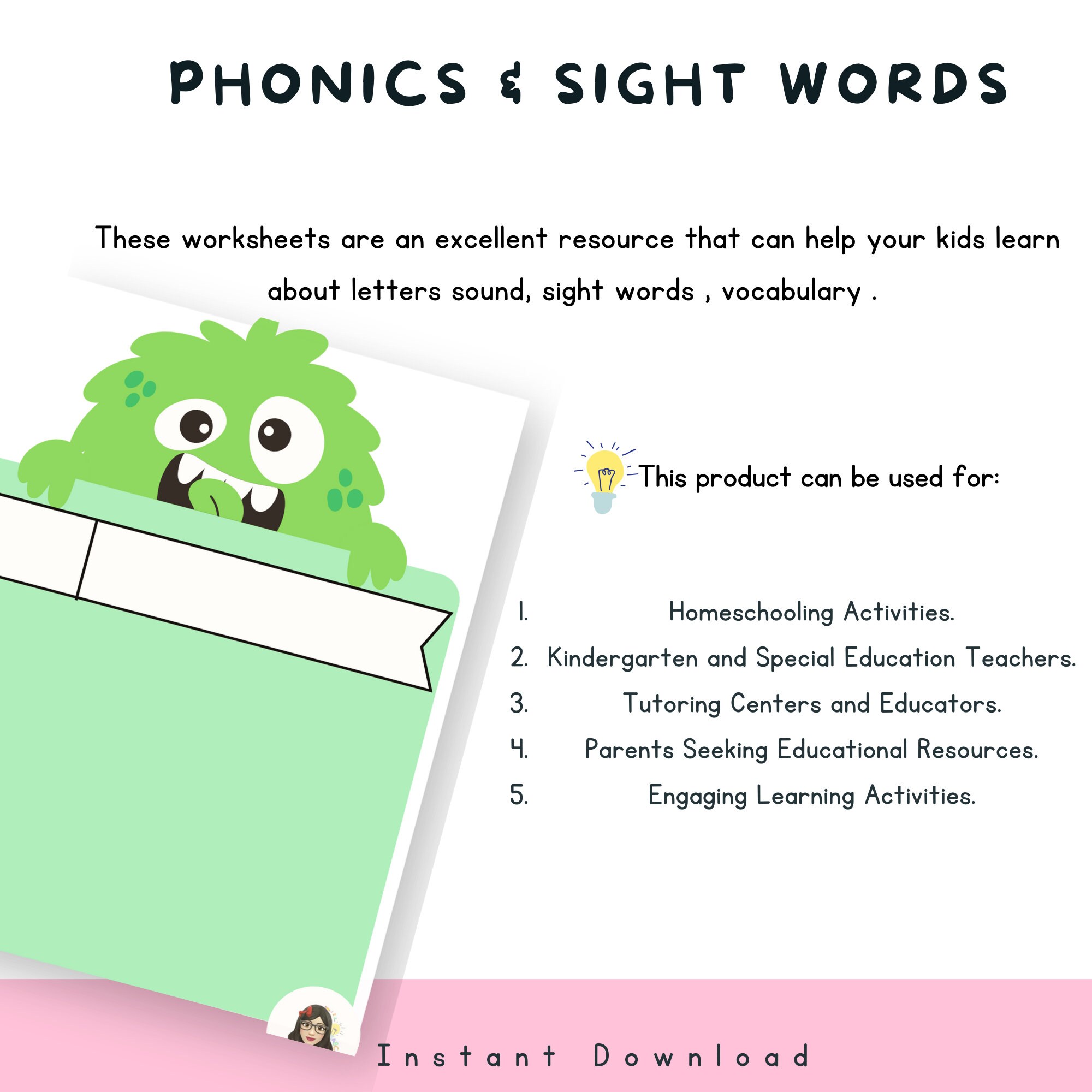 Digital Monster Phonics and Sight Words Game Interactive Homeschool ...