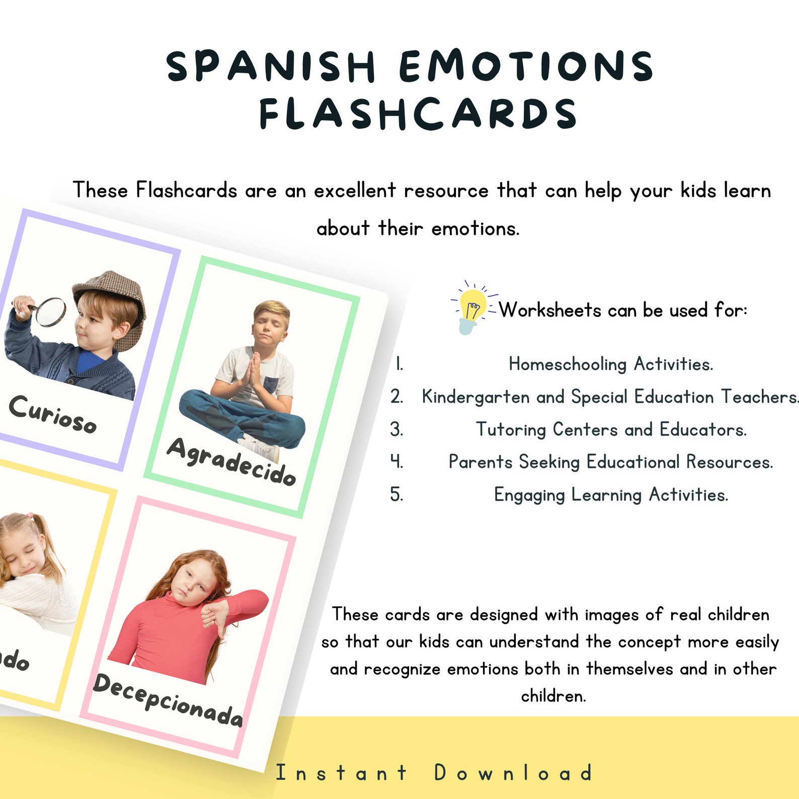 Spanish Emotions Flashcards for Kids Spanish Feelings Flashcards ...