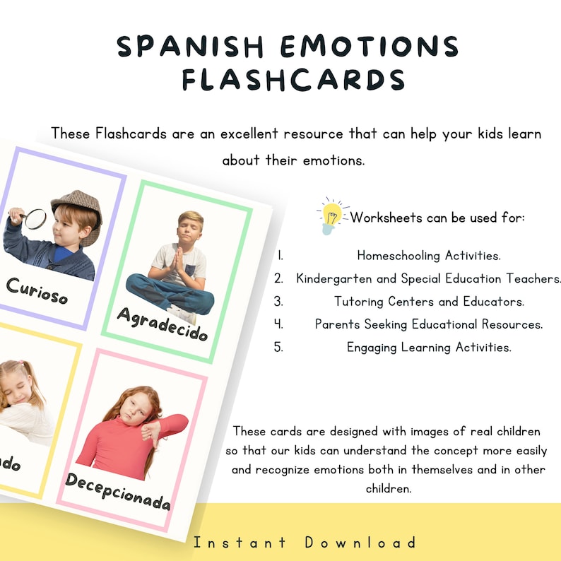 Spanish Emotions Flashcards for Kids: Bilingual Homeschool Resource - Etsy