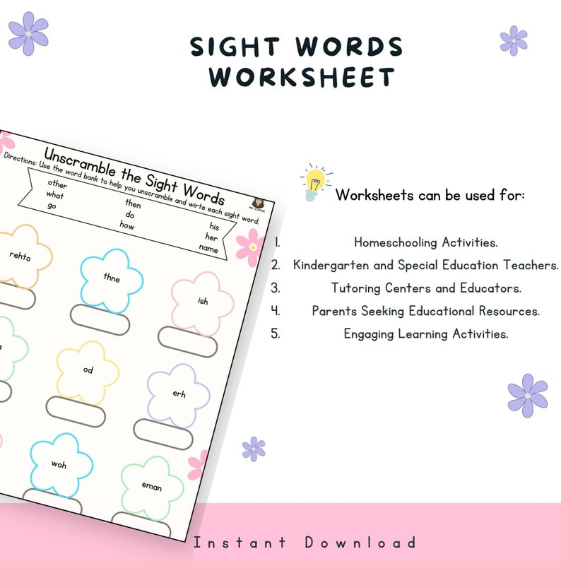 Unscramble Sight Words Worksheets Phonics Practice Homeschool Resources ...