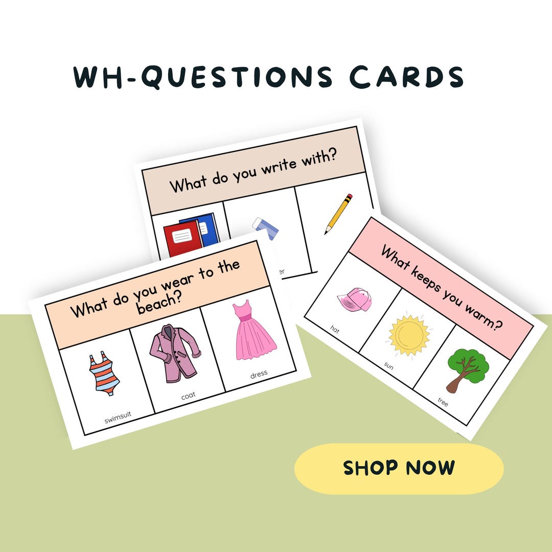 WH Questions Task Cards: Speech Therapy, ESL, Autism Resource (PDF) - Etsy