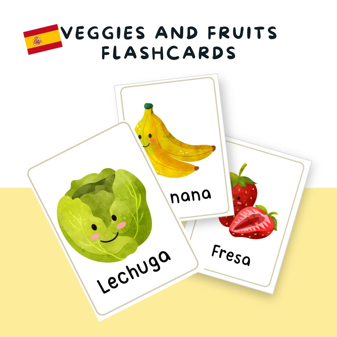 16 Digital Spanish Fruits & Vegetables Flashcards | Printable Bilingual ...