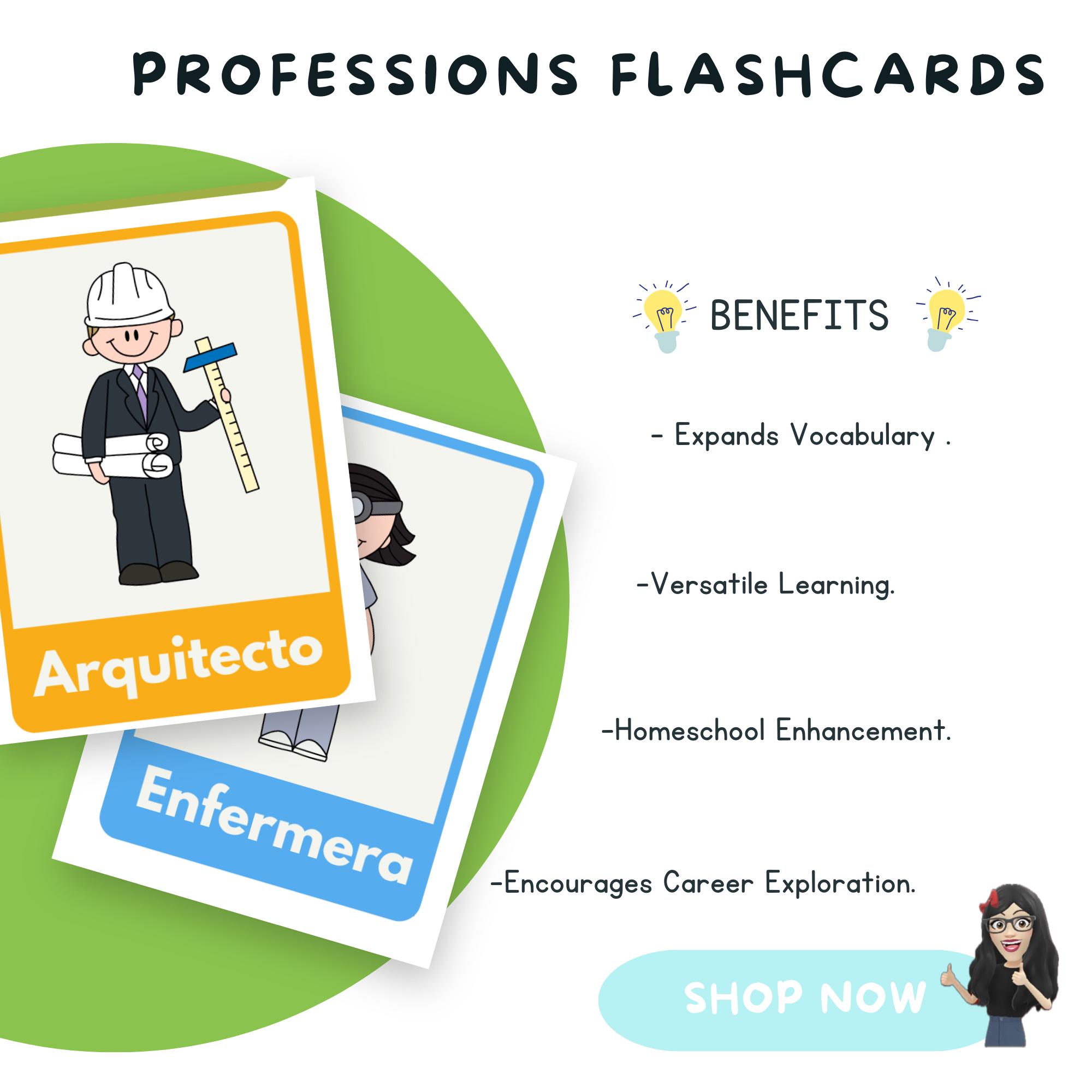 26 Spanish Professions Flashcards | Bilingual Learning Cards | Jobs ...