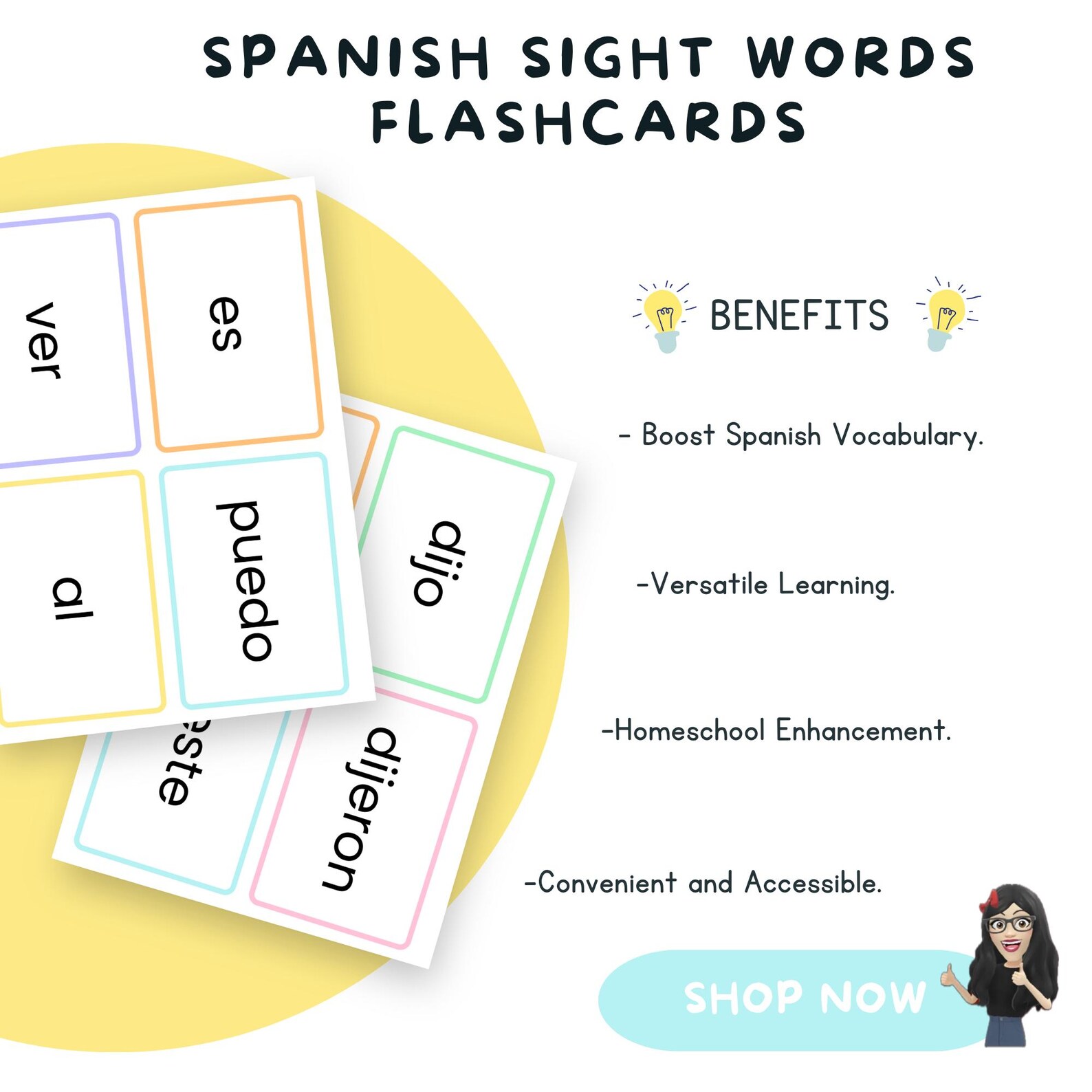 100 Spanish Sight Words Flashcards | High-frequency Words for Kids ...