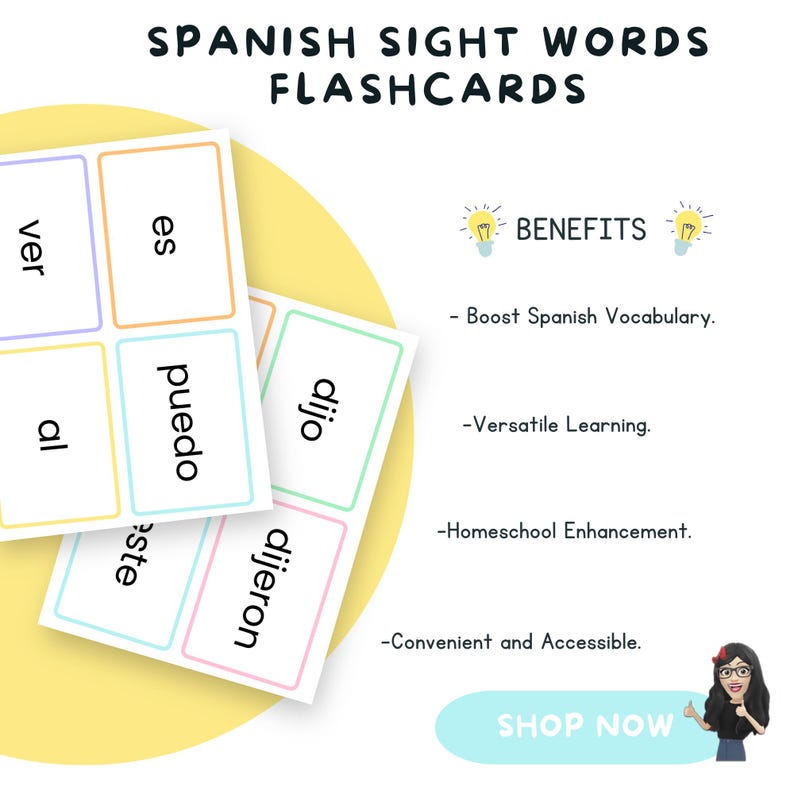 100 Spanish Sight Words Flashcards | High-frequency Words for Kids ...