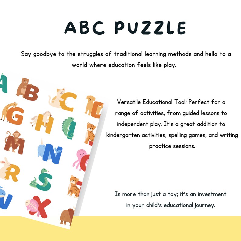 ABC Animal Puzzle: Homeschool Kindergarten Early Learning - Etsy