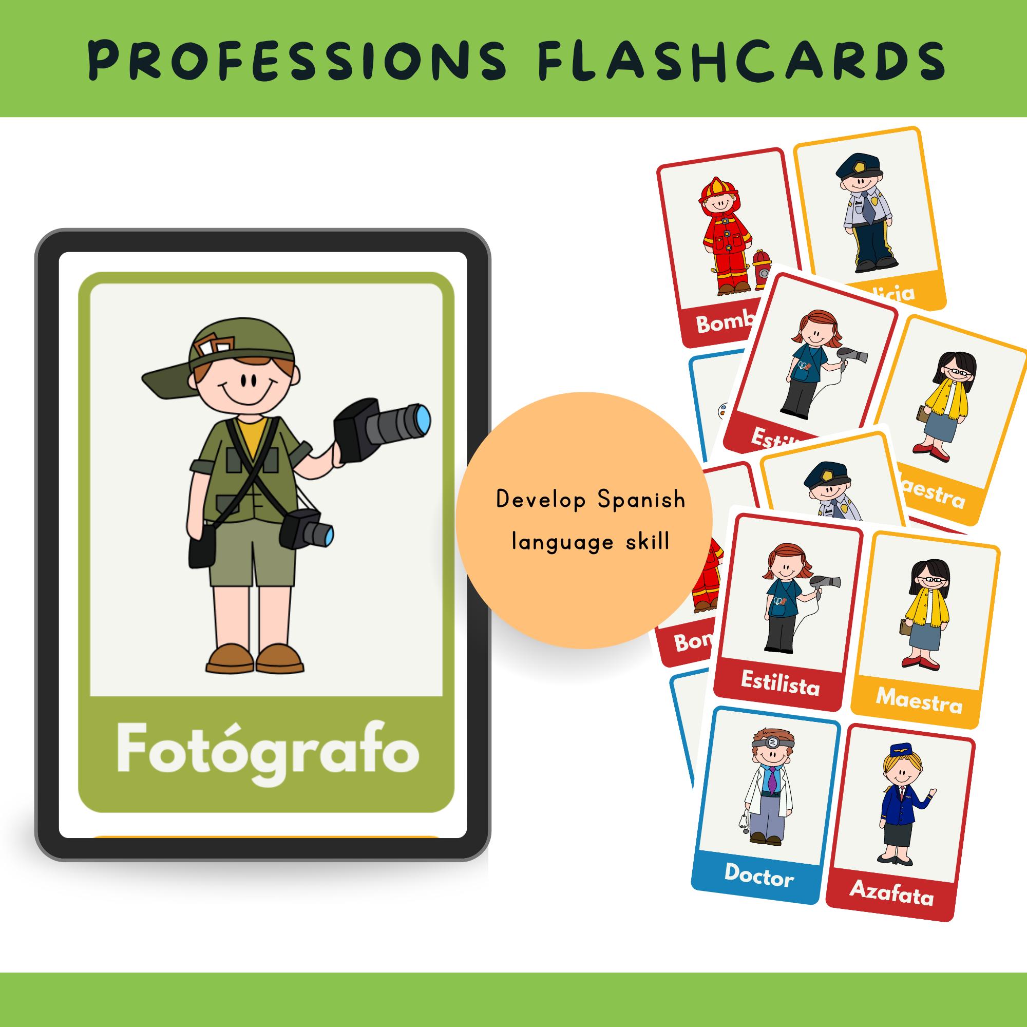 26 Spanish Professions Flashcards | Bilingual Learning Cards | Jobs ...