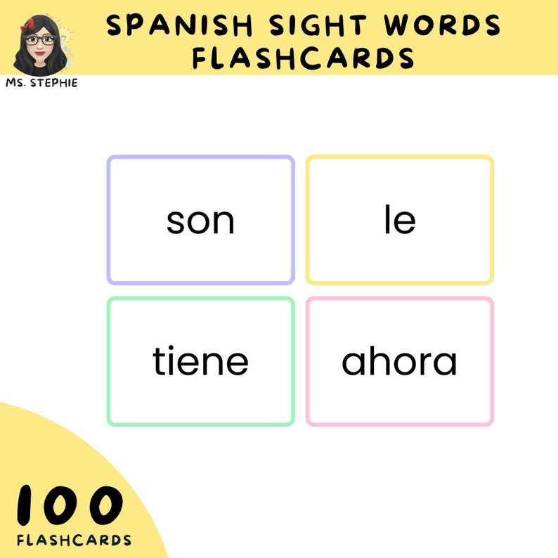 100 Spanish Sight Words Flashcards | High-frequency Words for Kids ...