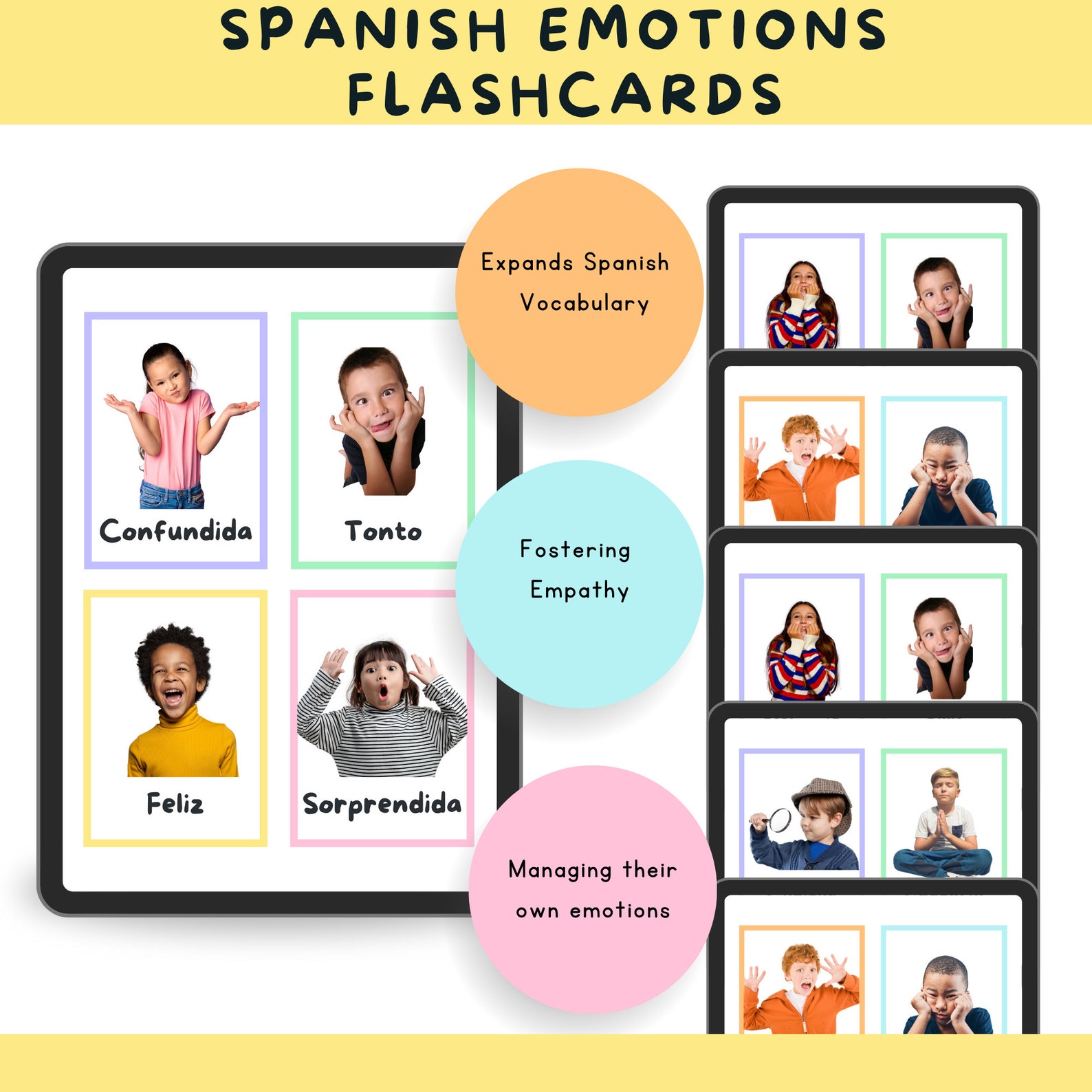 Spanish Emotions Flashcards for Kids: Bilingual Homeschool Resource - Etsy