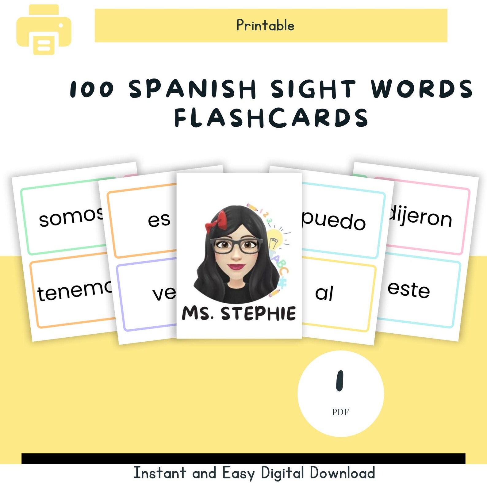 100 Spanish Sight Words Flashcards | High-frequency Words for Kids ...