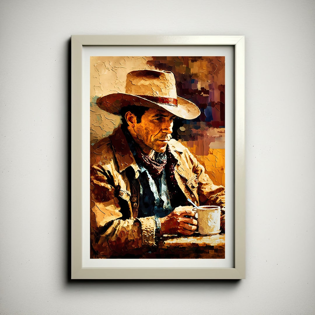 Cowboy Morning Coffee Poster, Western Impressionist Poster, Digital Art ...