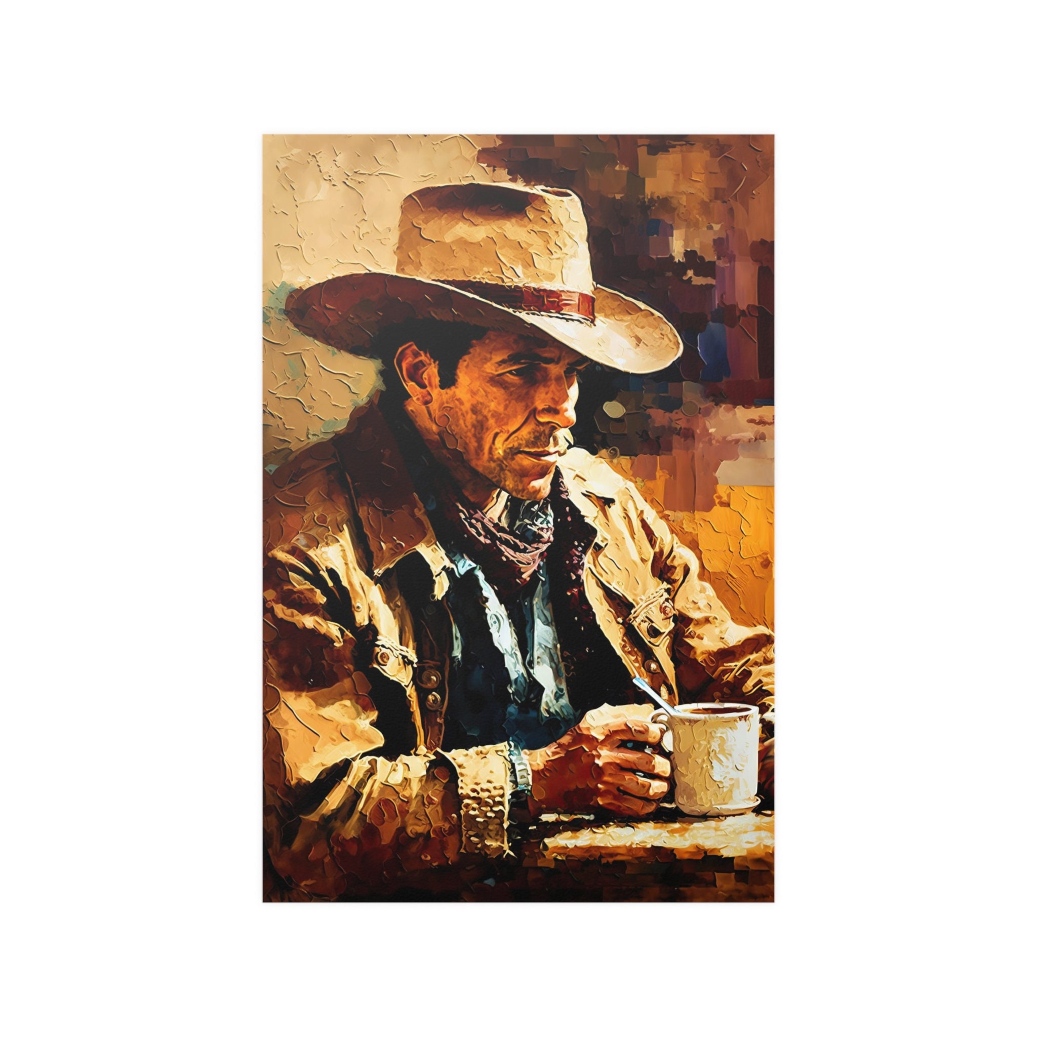 Cowboy Morning Coffee Poster, Western Impressionist Poster, Digital Art ...