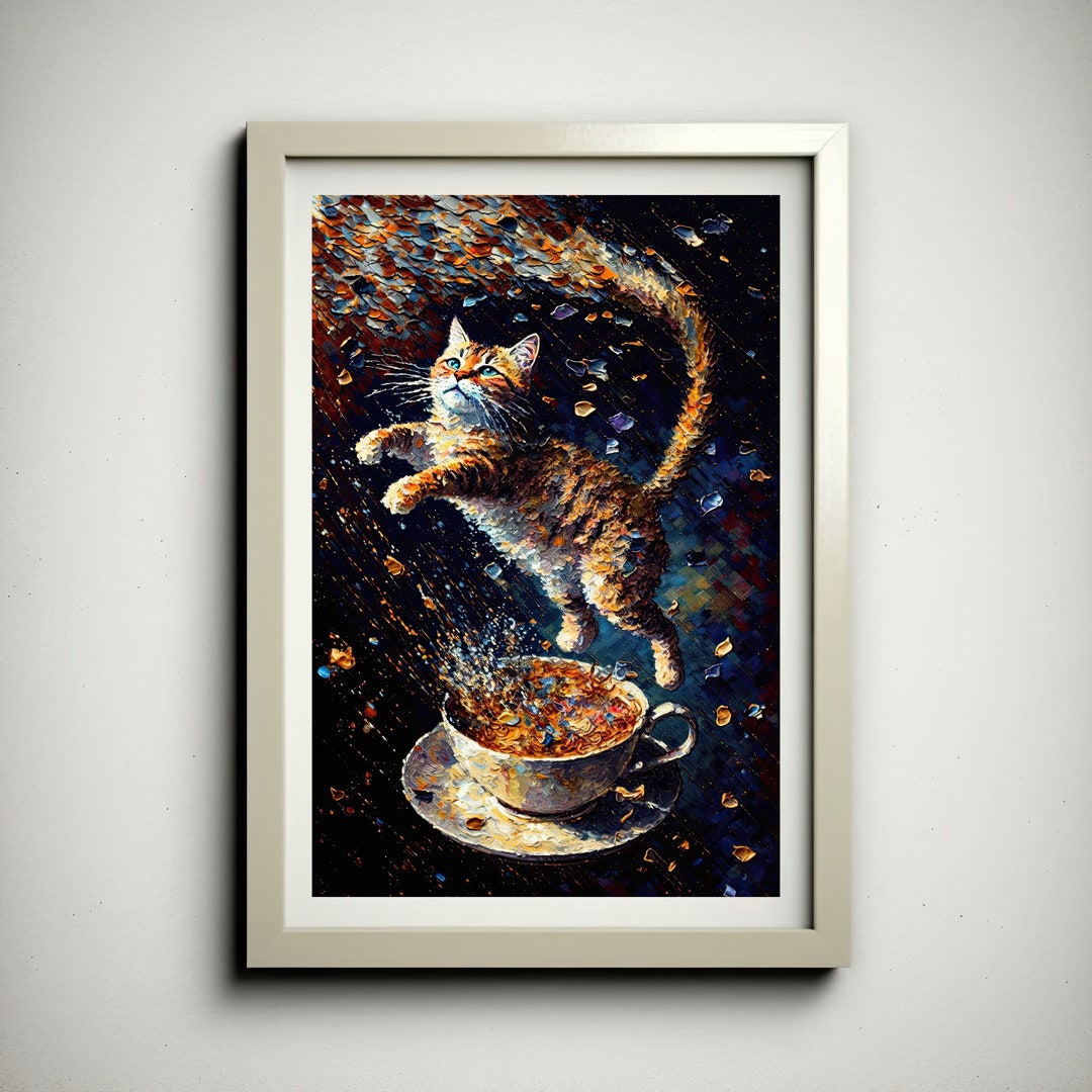 Coffee Cat Rhapsody Poster, Cat Wall Art, Coffee Digital Print ...
