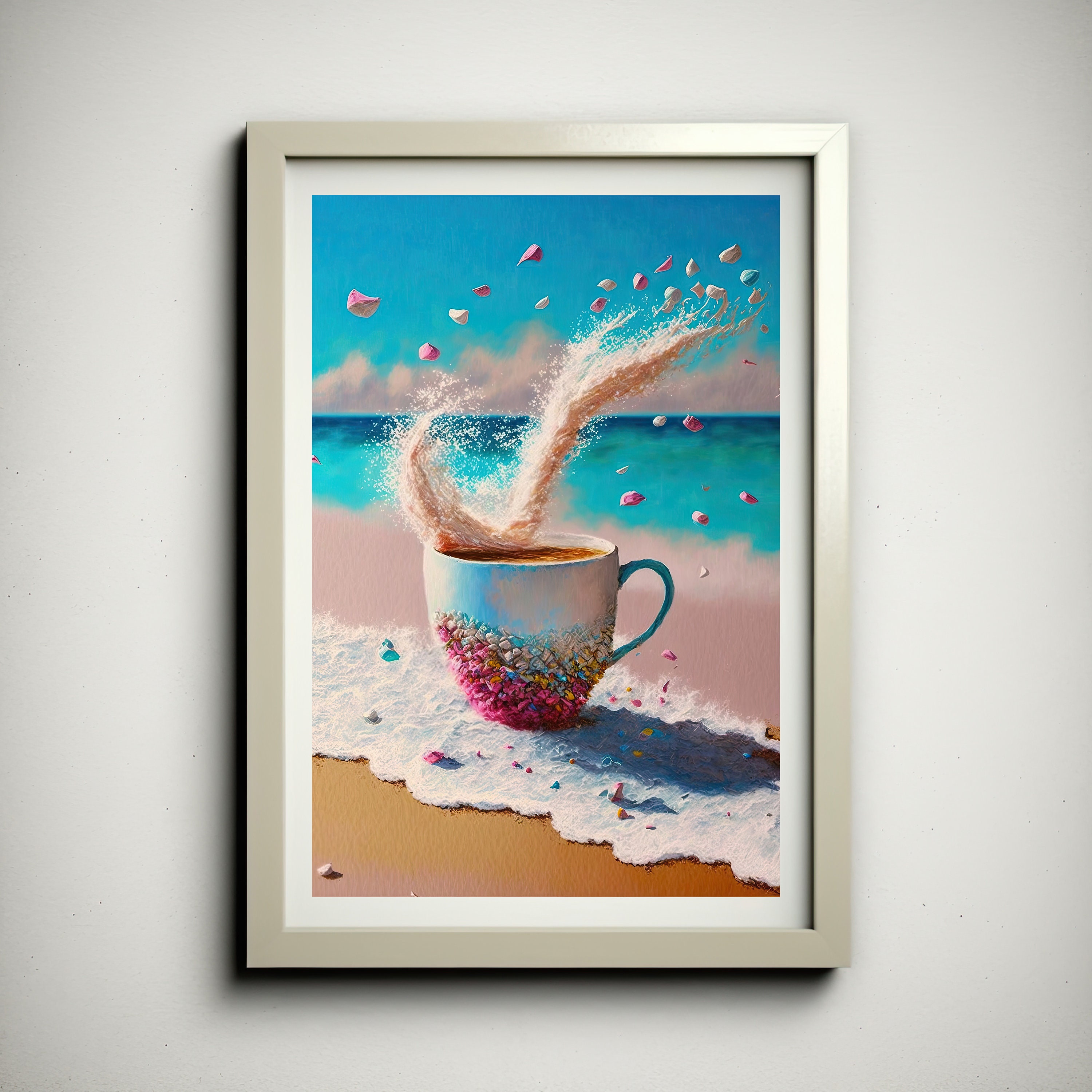 Beach Coffee Splash Poster, Coffee and the Sea Wall Art, Coffee Lover ...