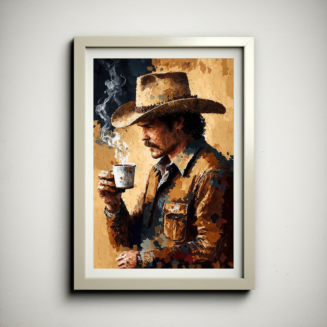 Cowboy With Coffee Poster, Western Impressionist Poster, Digital Art ...