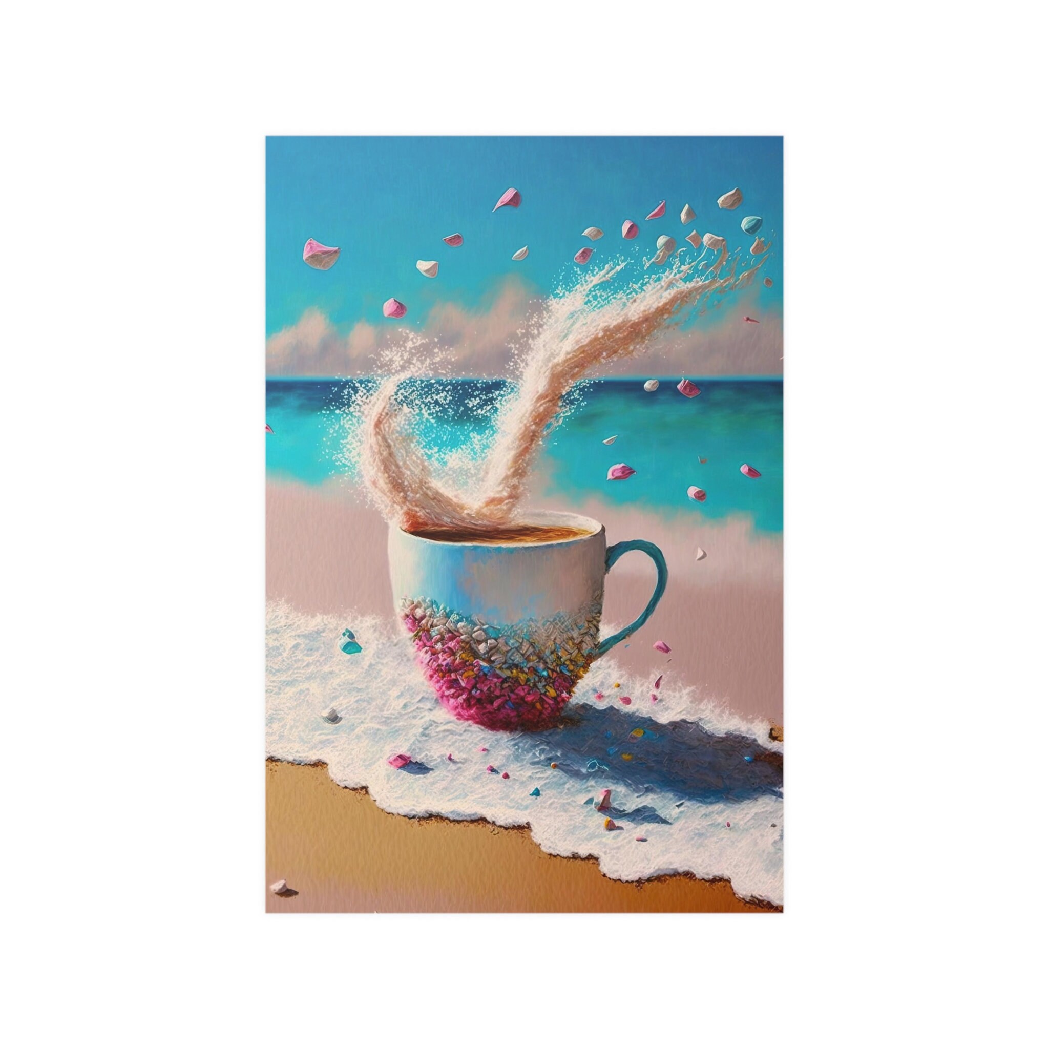 Beach Coffee Splash Poster, Coffee and the Sea Wall Art, Coffee Lover ...