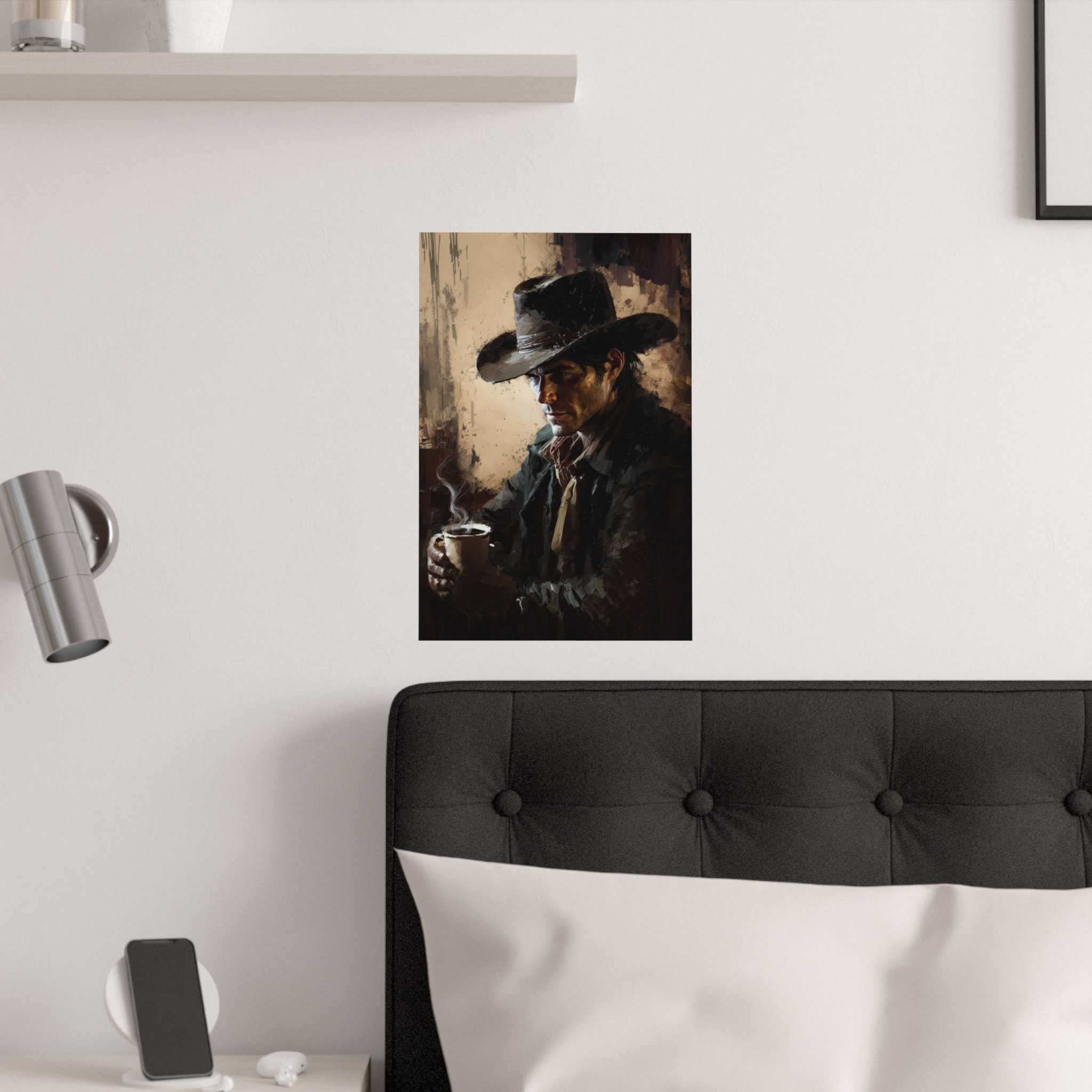 Outlaw Coffee Poster, Bandit With Black Hat and Coffee, Western Art ...