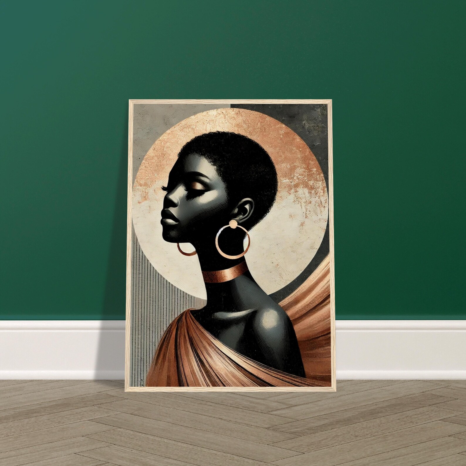 Digital Afrocentric Woman Portrait | Modern Black & Copper Wall Art ...