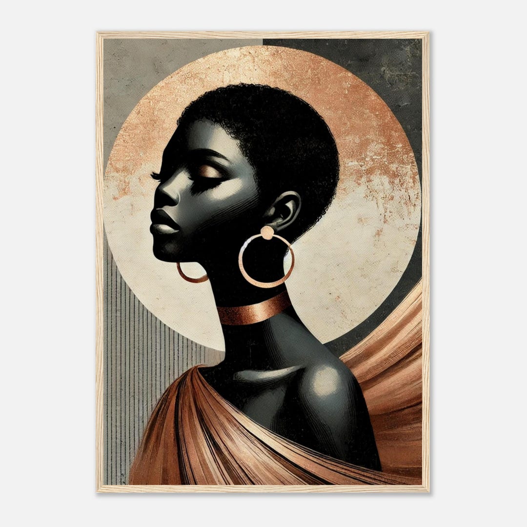 Digital Afrocentric Woman Portrait | Modern Black & Copper Wall Art ...