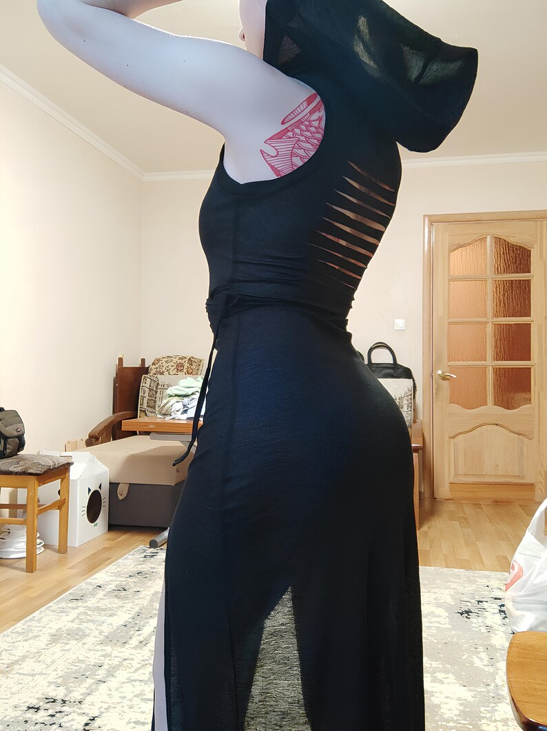 Y2k Hooded Half-sheer Dress / Double-slit Whimsigoth Cybergoth Dress ...