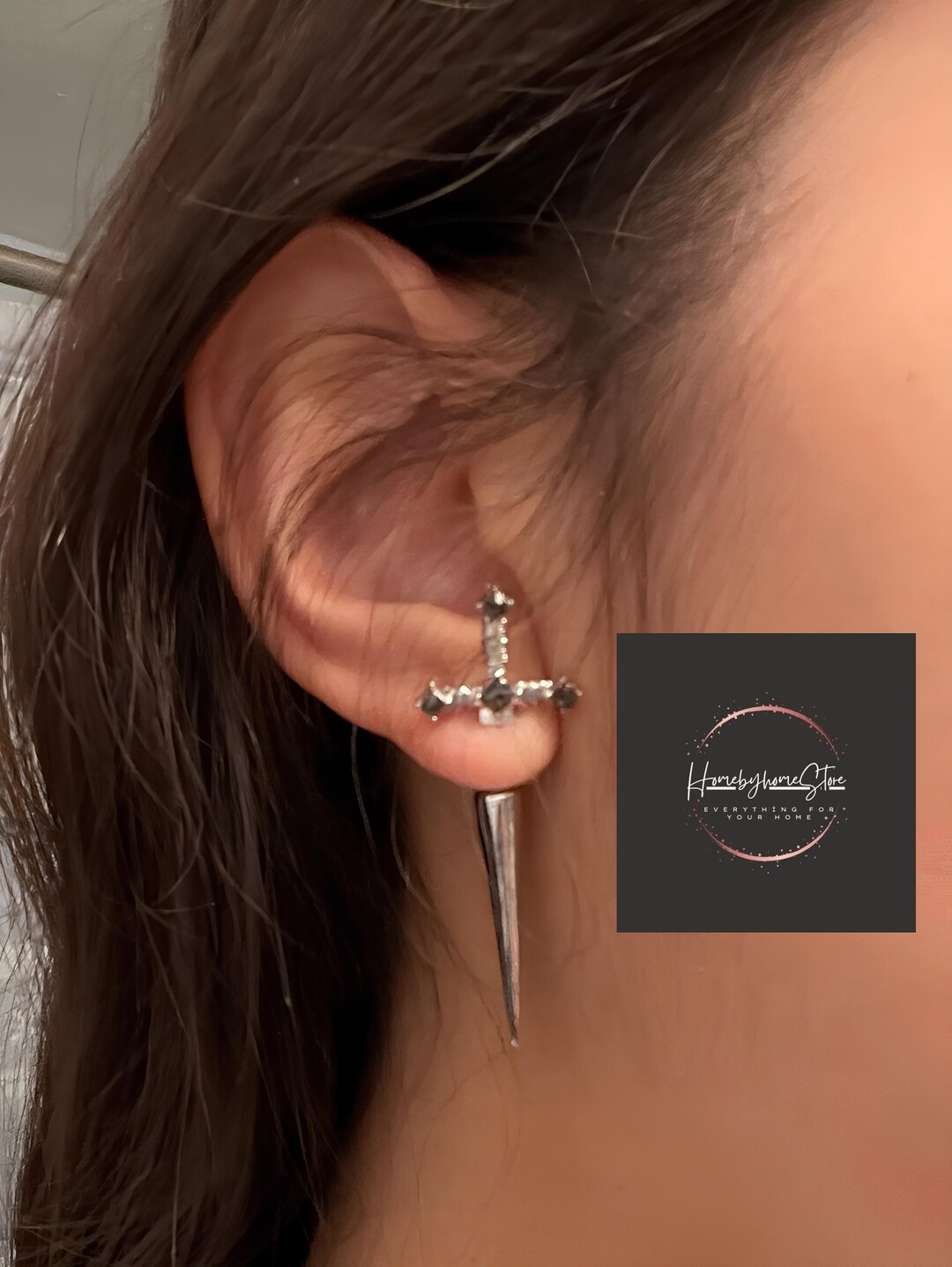 Y2k Sword Earrings, Dagger Earrings, Front Back Earrings, Gothic Jewelry, Ear Jacket, Sword Ear ...