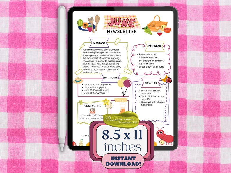 June Newsletter Template, Editable Newsletter, Monthly Newsletter ...