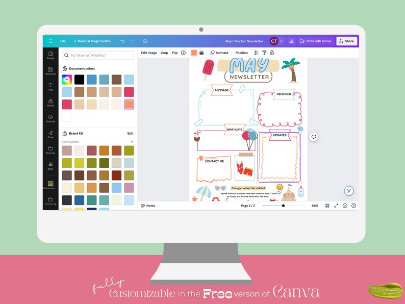 Teacher Newsletter for May Editable Newsletter Monthly Newsletter May ...