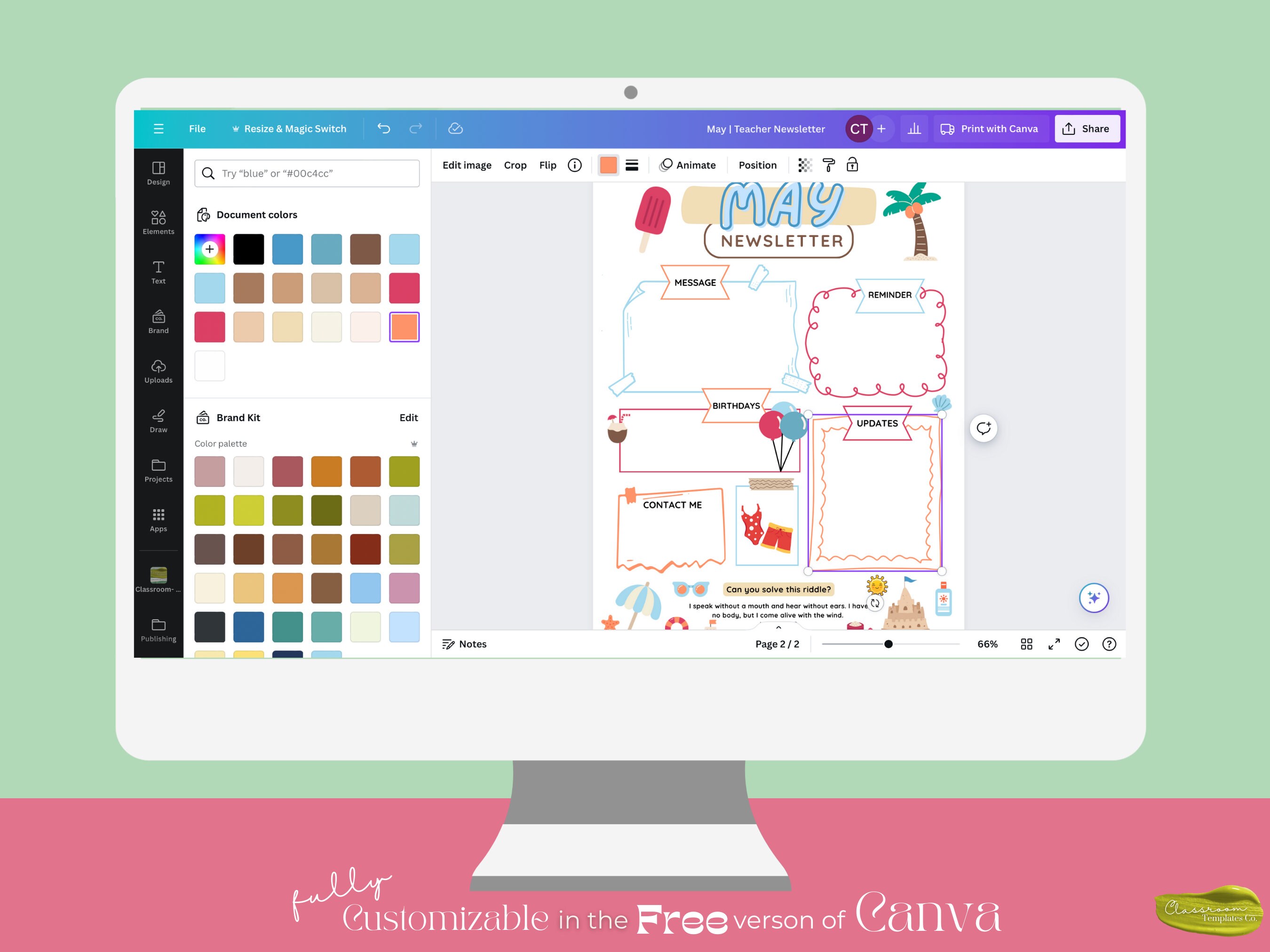 Teacher Newsletter for May Editable Newsletter Monthly Newsletter May ...