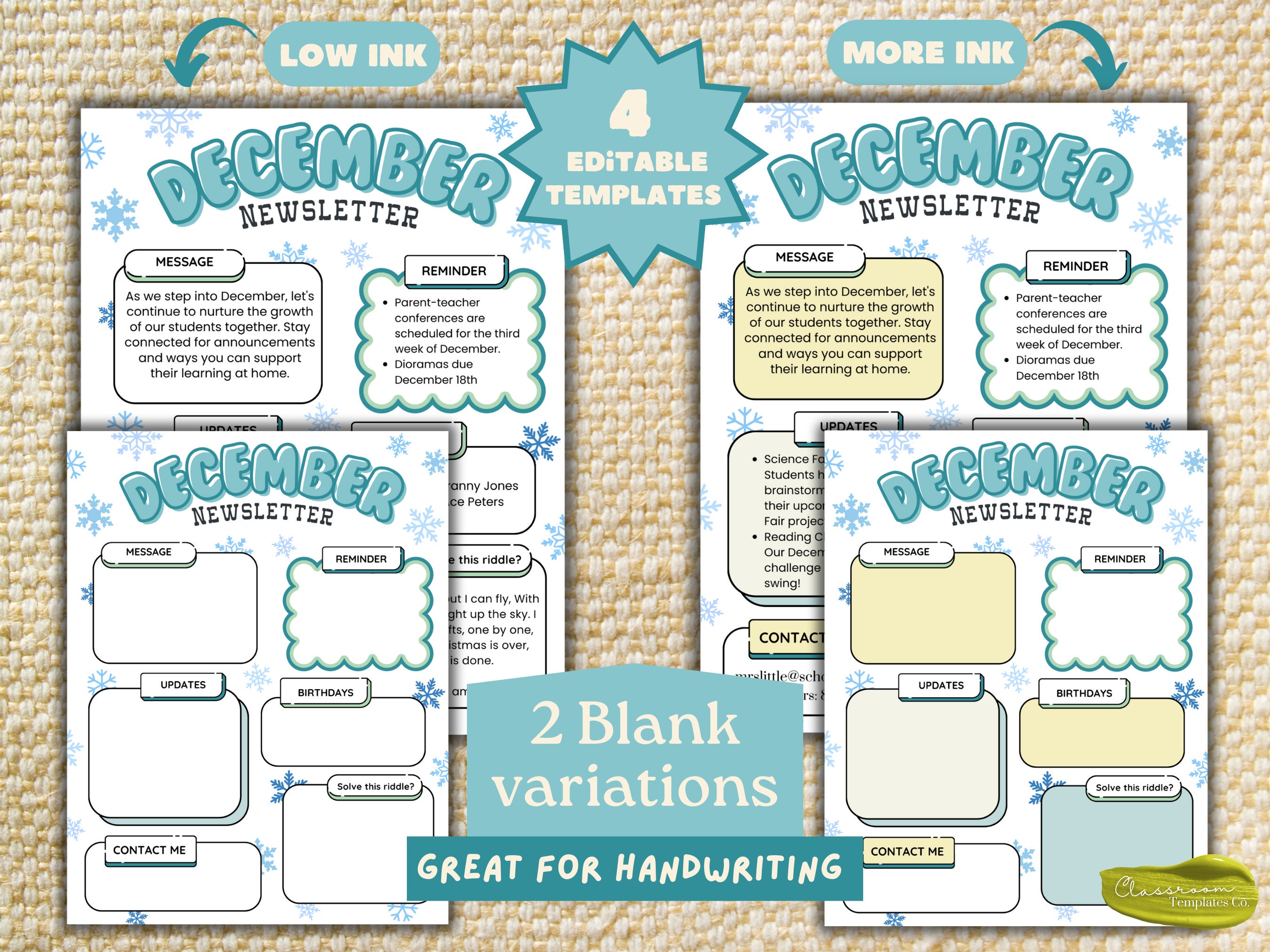 December Newsletter, Christmas Newsletter, Preschool Newsletter, Newsletter Template, Weekly ...