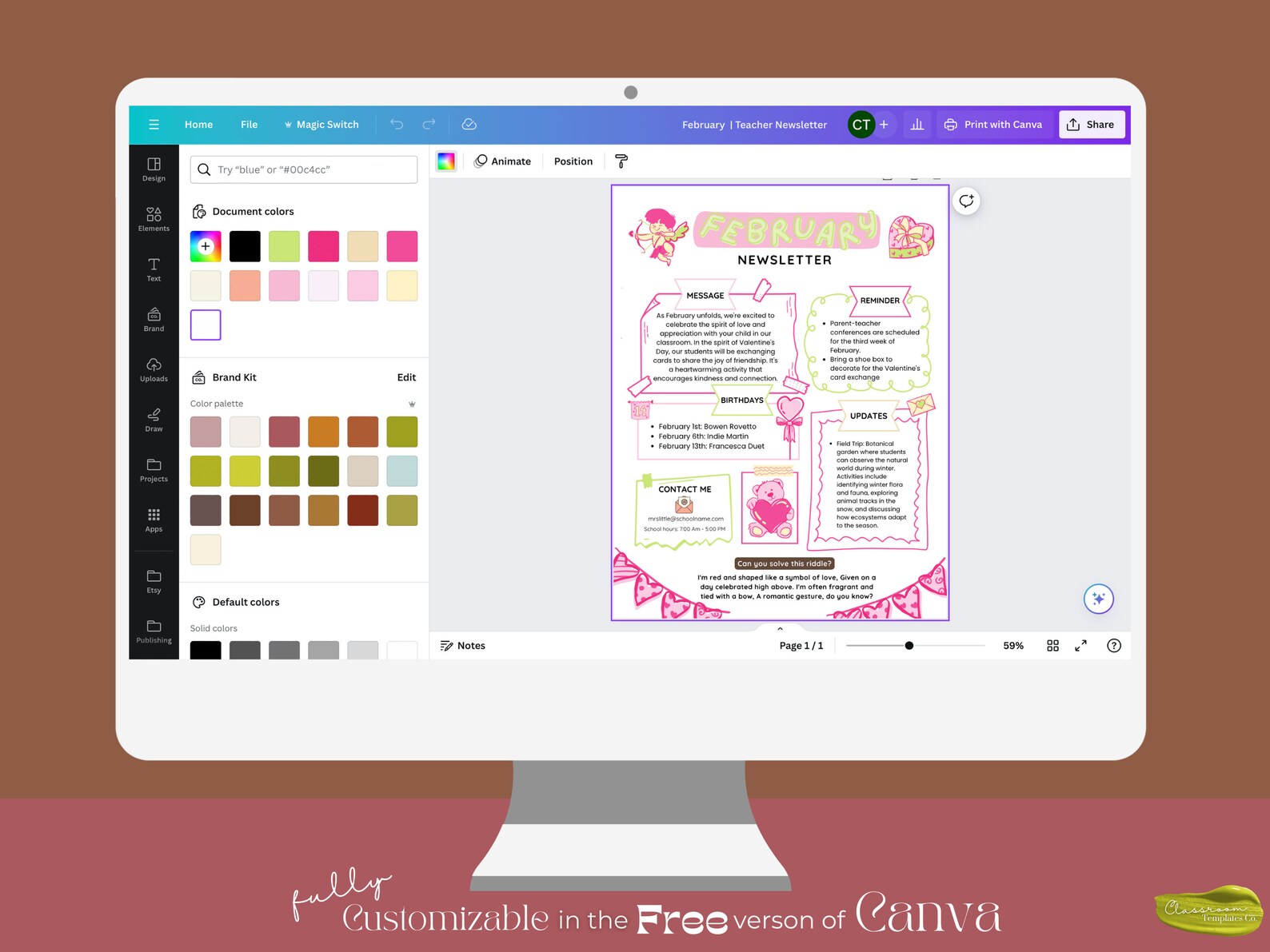 February Newsletter Template, Editable Newsletter, Monthly Newsletter ...