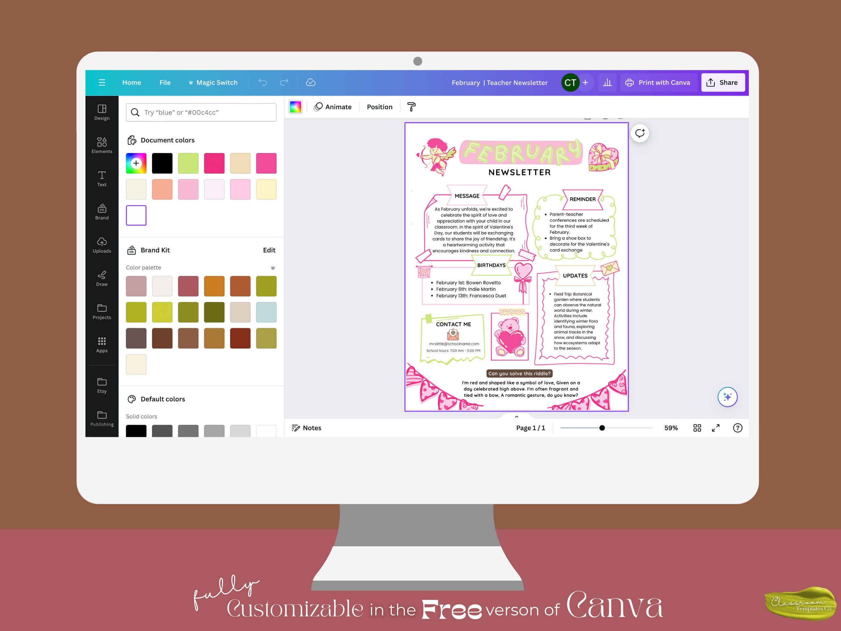 February Newsletter Template, Editable Newsletter, Monthly Newsletter ...