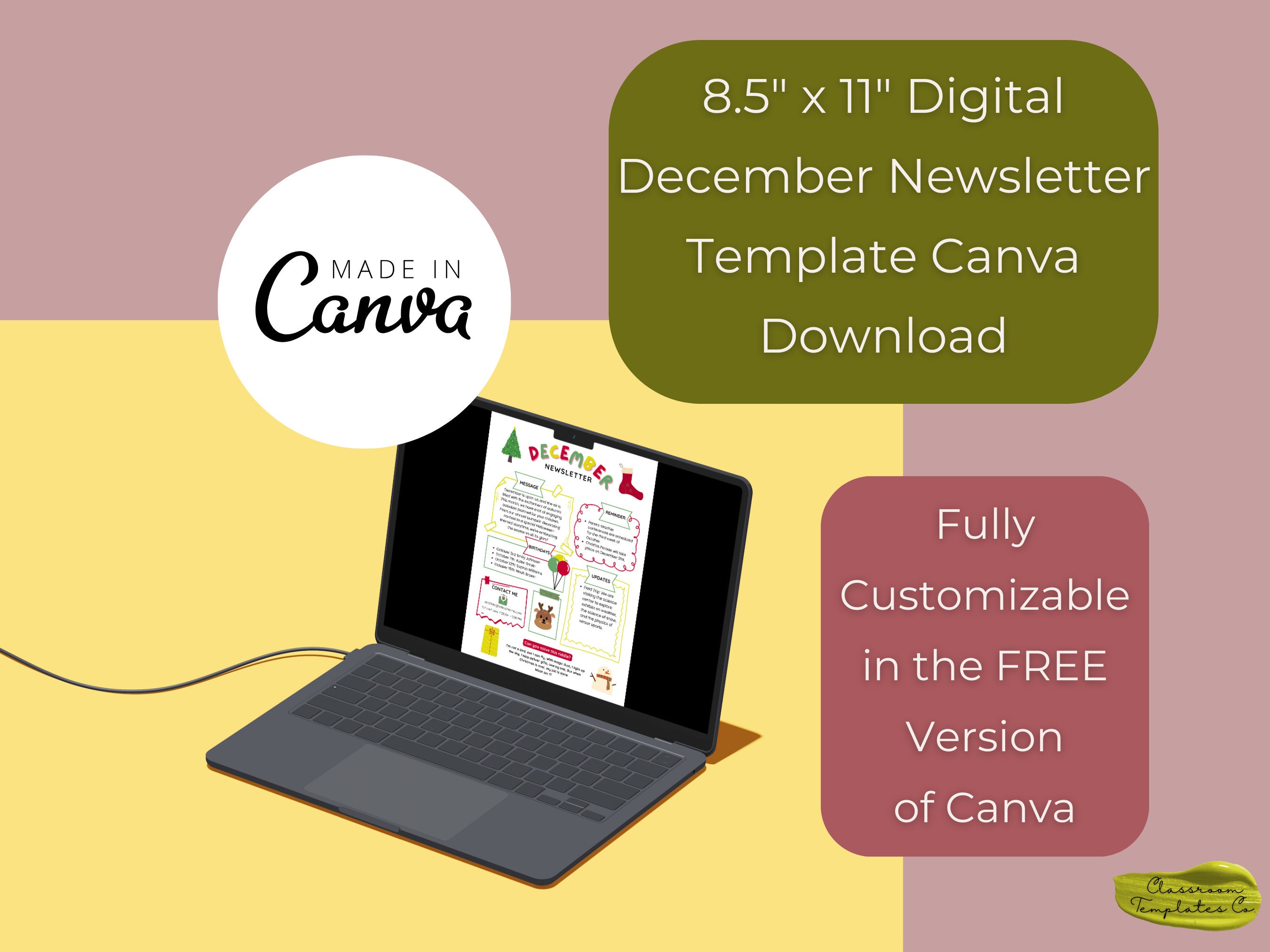 December Newsletter Template, Editable Newsletter, Monthly Newsletter, School Newsletter ...